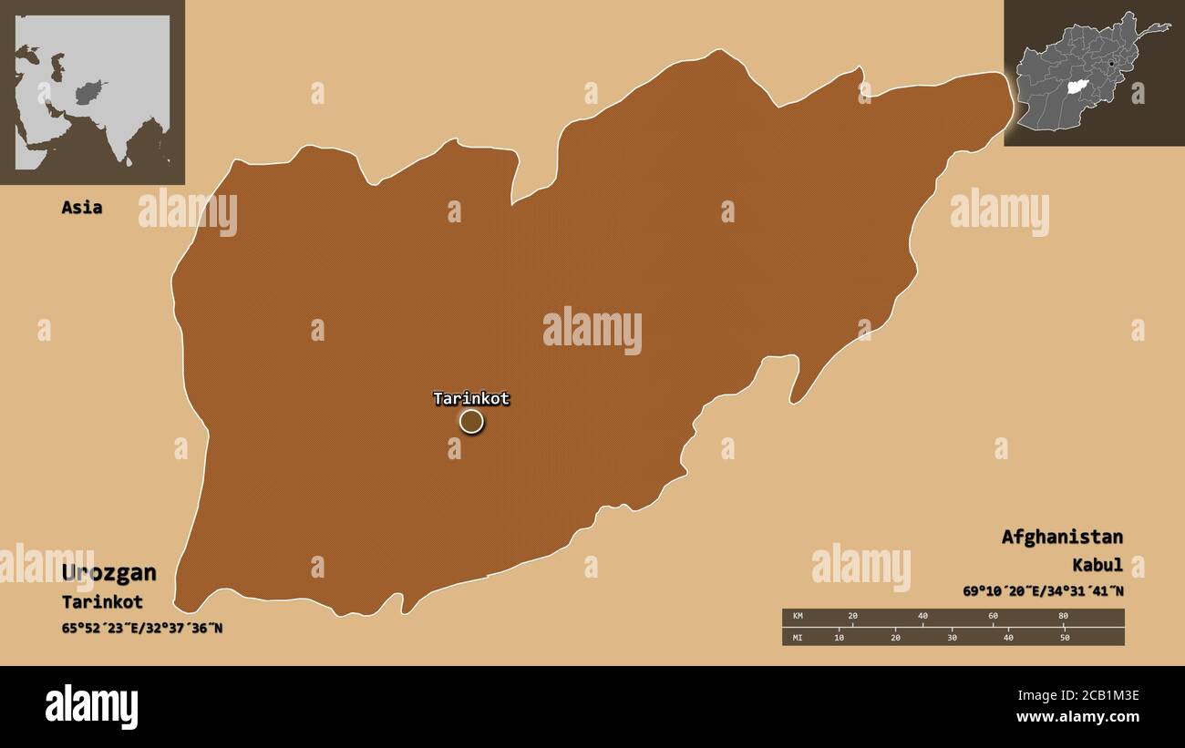 Shape of Urozgan, province of Afghanistan, and its capital. Distance ...