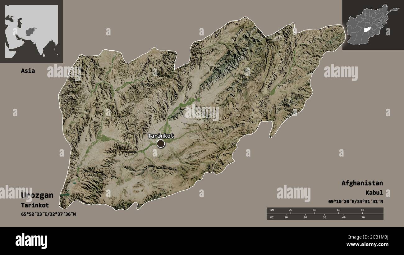 Shape of Urozgan, province of Afghanistan, and its capital. Distance ...