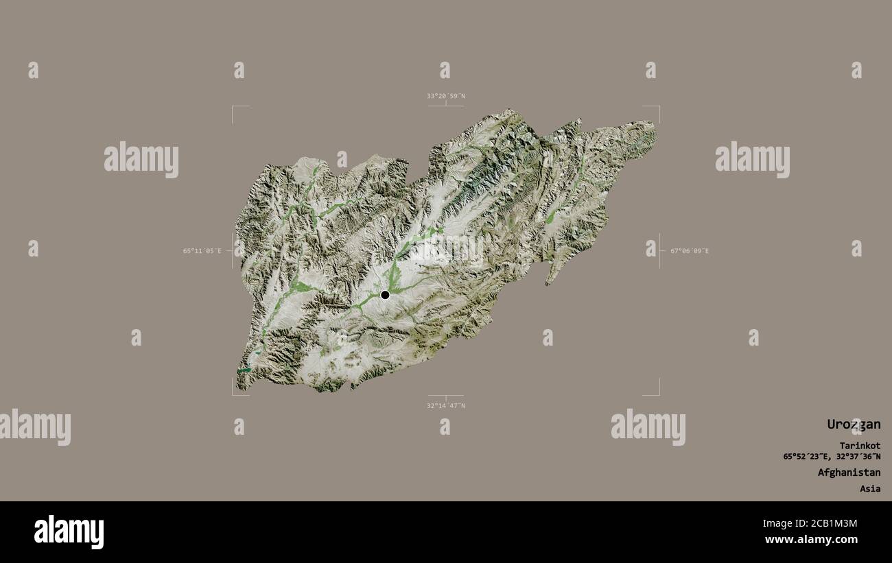 Area of Urozgan, province of Afghanistan, isolated on a solid ...