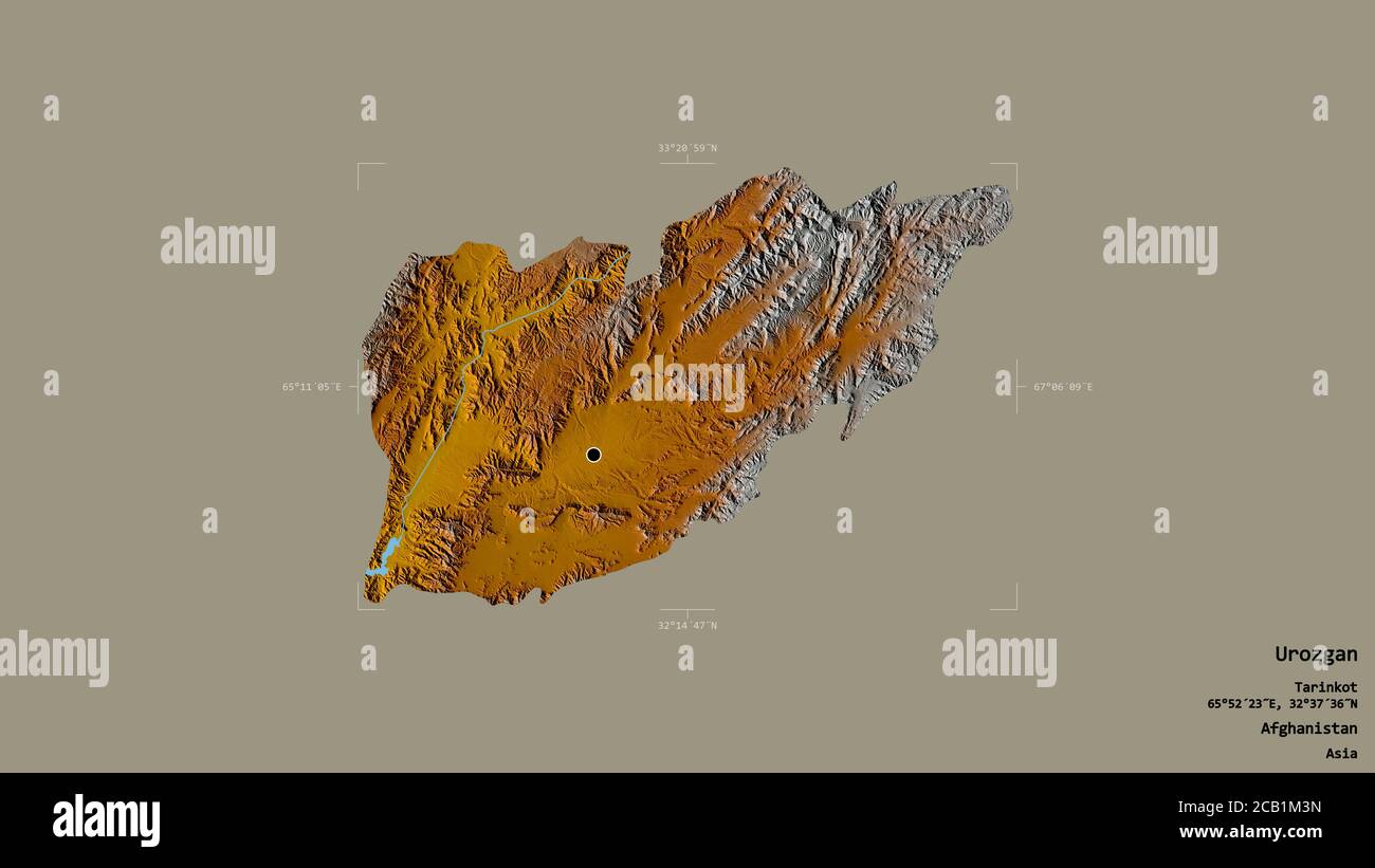 Area of Urozgan, province of Afghanistan, isolated on a solid ...