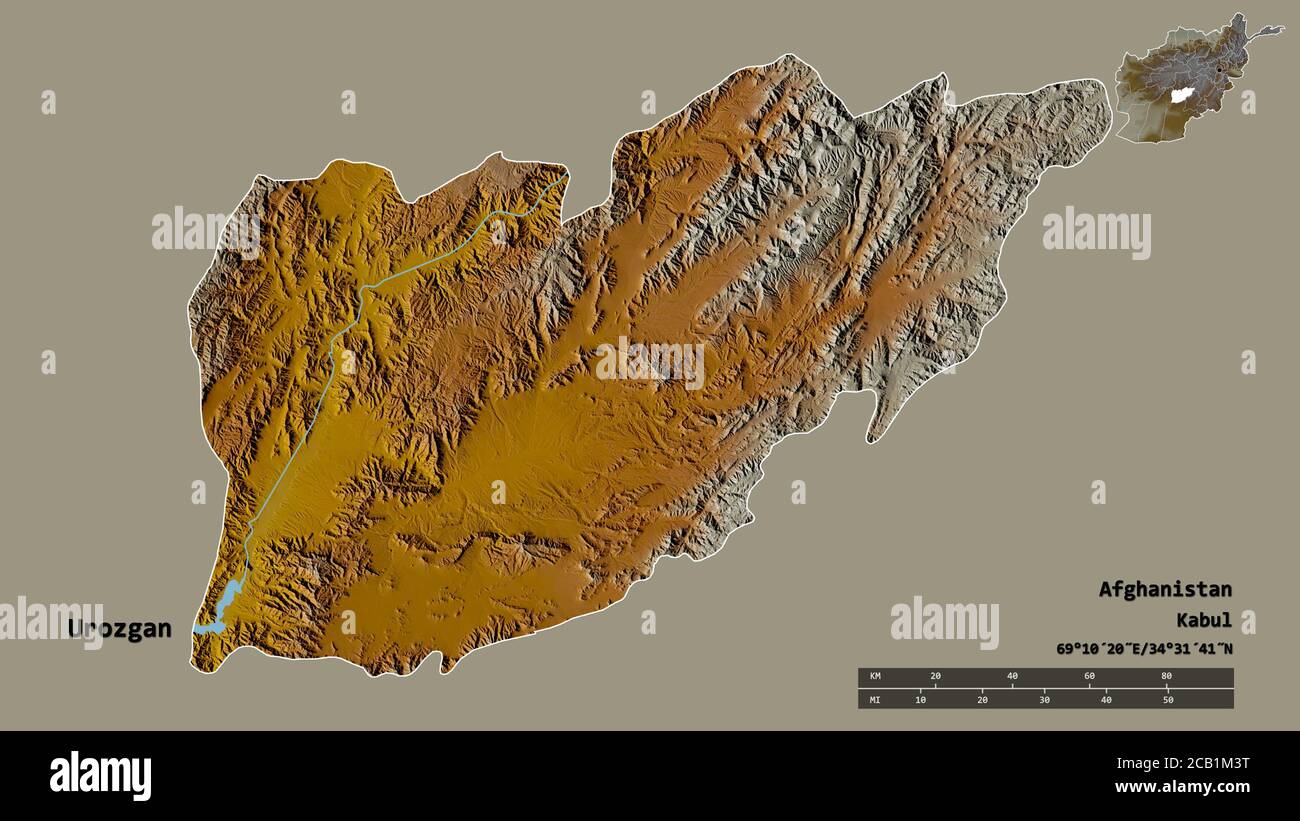 Shape of Urozgan, province of Afghanistan, with its capital isolated on ...