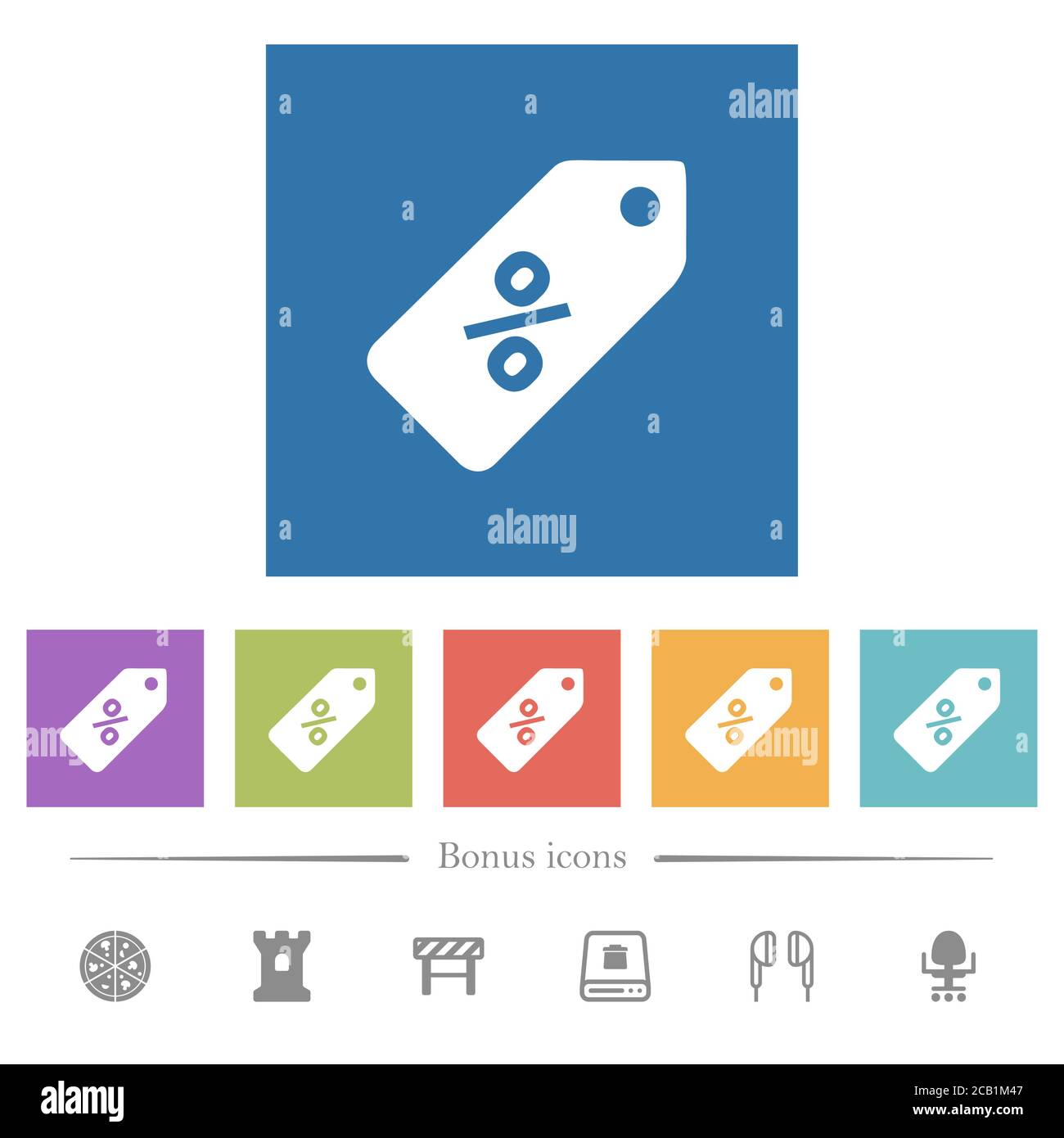 Discount price label flat white icons in square backgrounds. 6 bonus ...