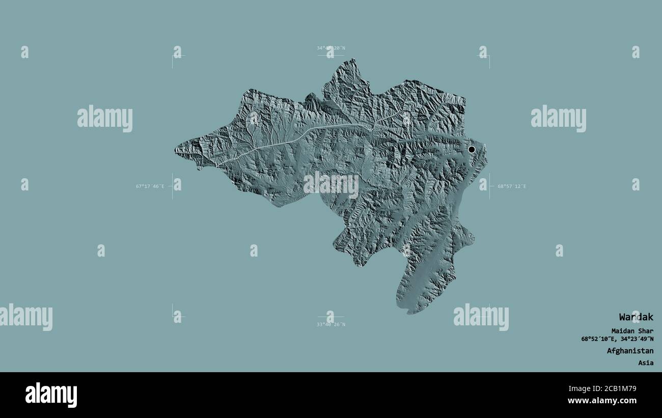 Area of Wardak, province of Afghanistan, isolated on a solid background ...