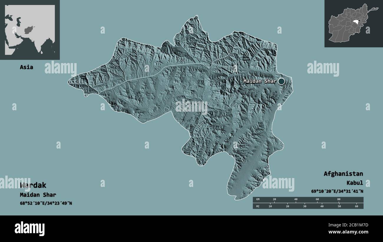 Shape of Wardak, province of Afghanistan, and its capital. Distance ...