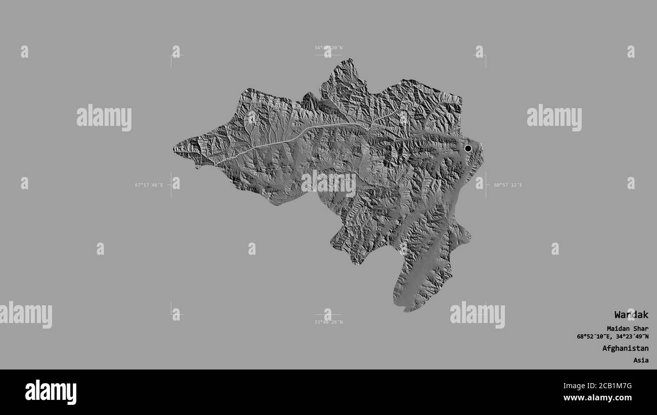 Area of Wardak, province of Afghanistan, isolated on a solid background ...