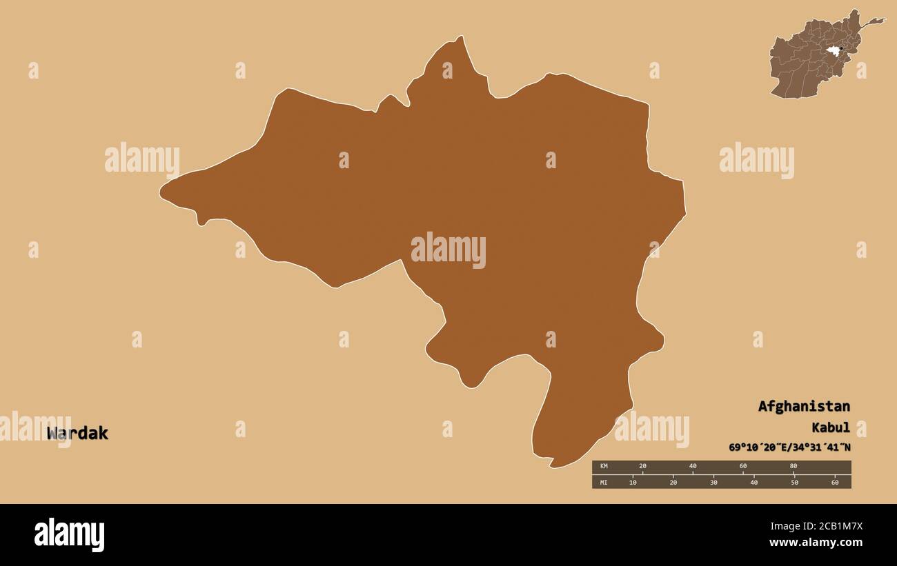 Shape of Wardak, province of Afghanistan, with its capital isolated on ...