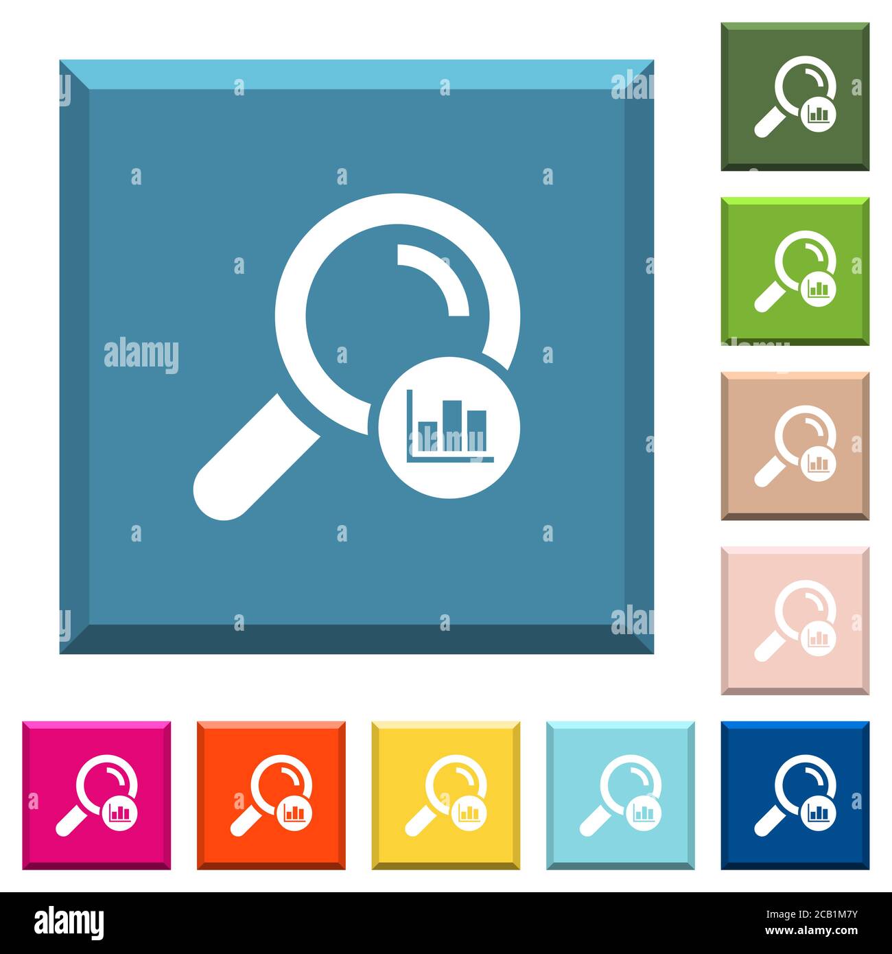 Search statistics white icons on edged square buttons in various trendy ...