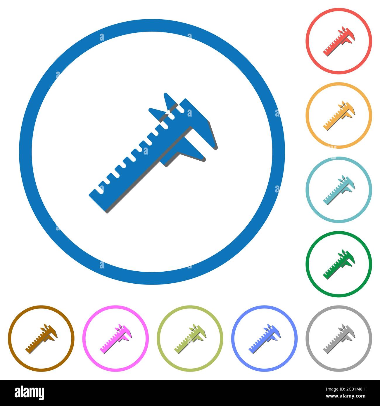 Caliper flat color vector icons with shadows in round outlines on white background Stock Vector ...