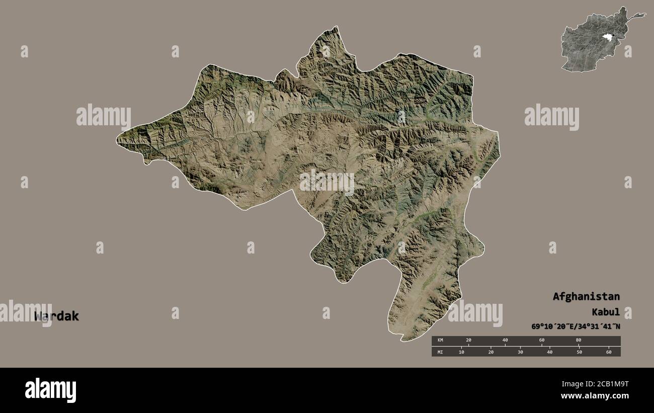 Shape of Wardak, province of Afghanistan, with its capital isolated on ...