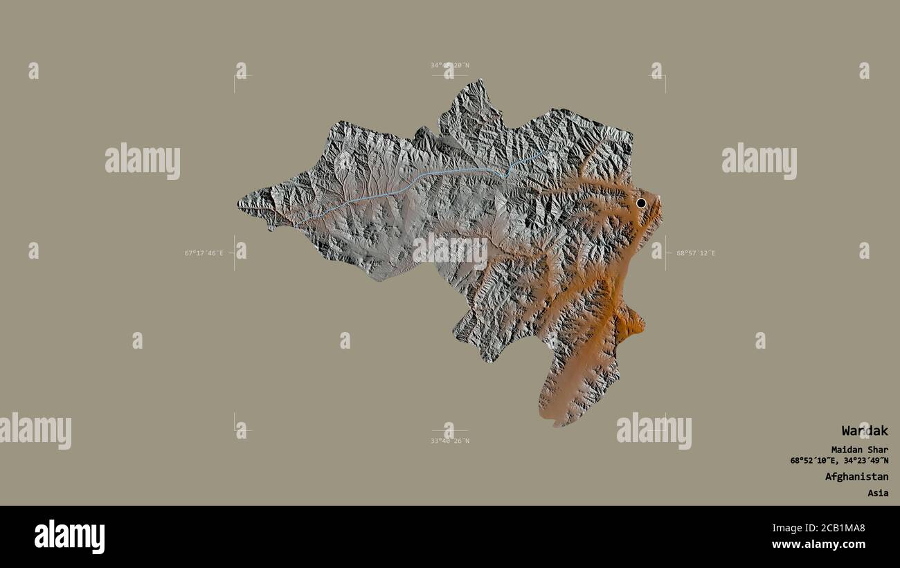 Area of Wardak, province of Afghanistan, isolated on a solid background ...