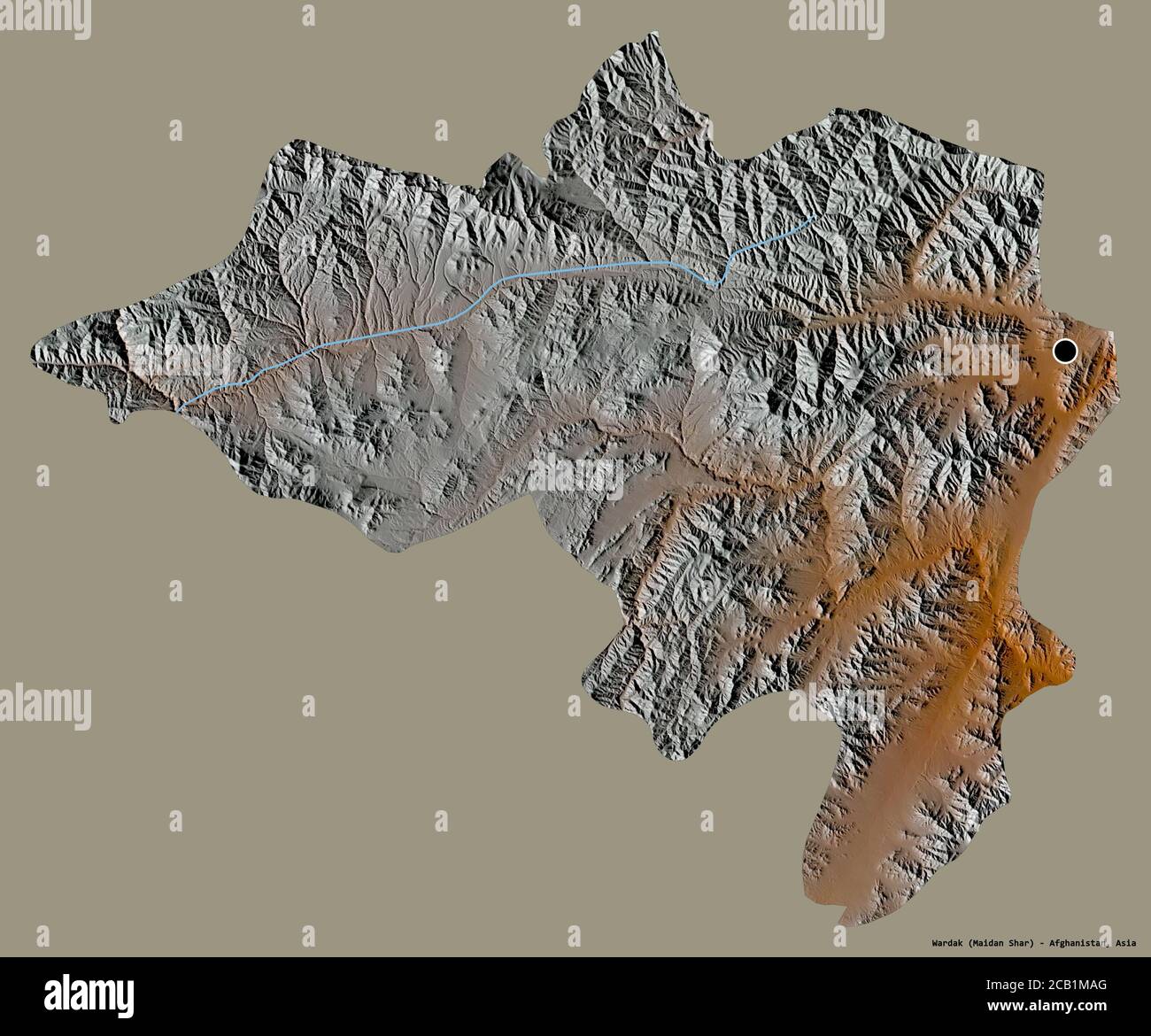 Shape of Wardak, province of Afghanistan, with its capital isolated on ...