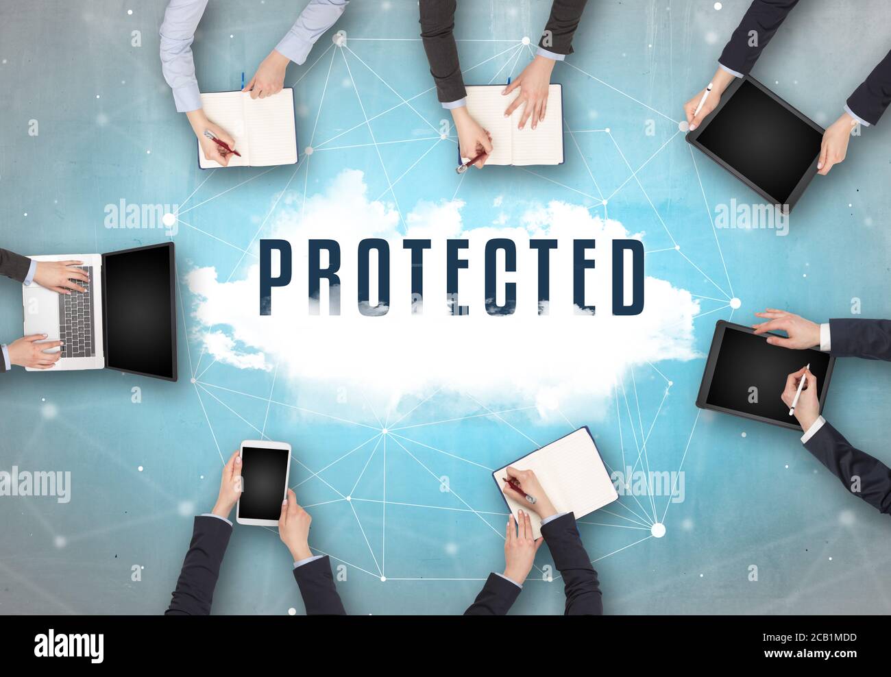Group of people having a meeting with PROTECTED insciption, web ...