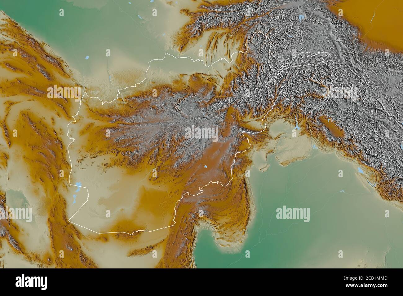 Extended area of outlined Afghanistan. Topographic relief map. 3D ...