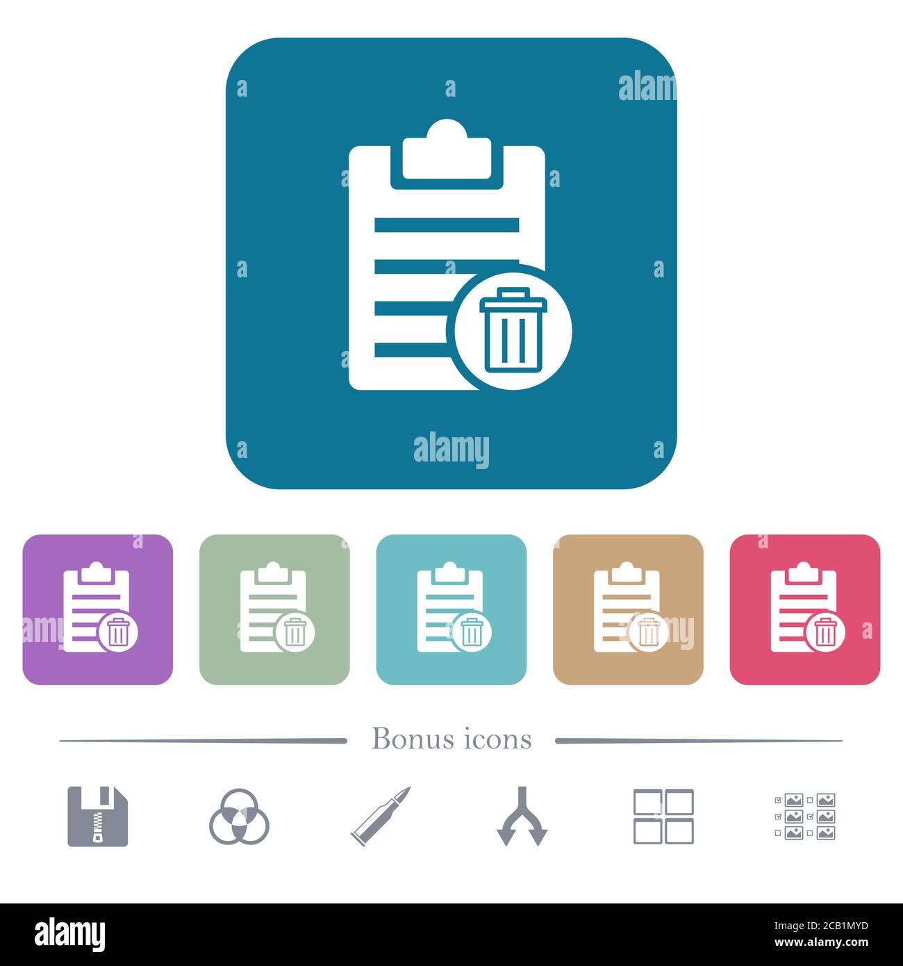 Delete note white flat icons on color rounded square backgrounds. 6 ...