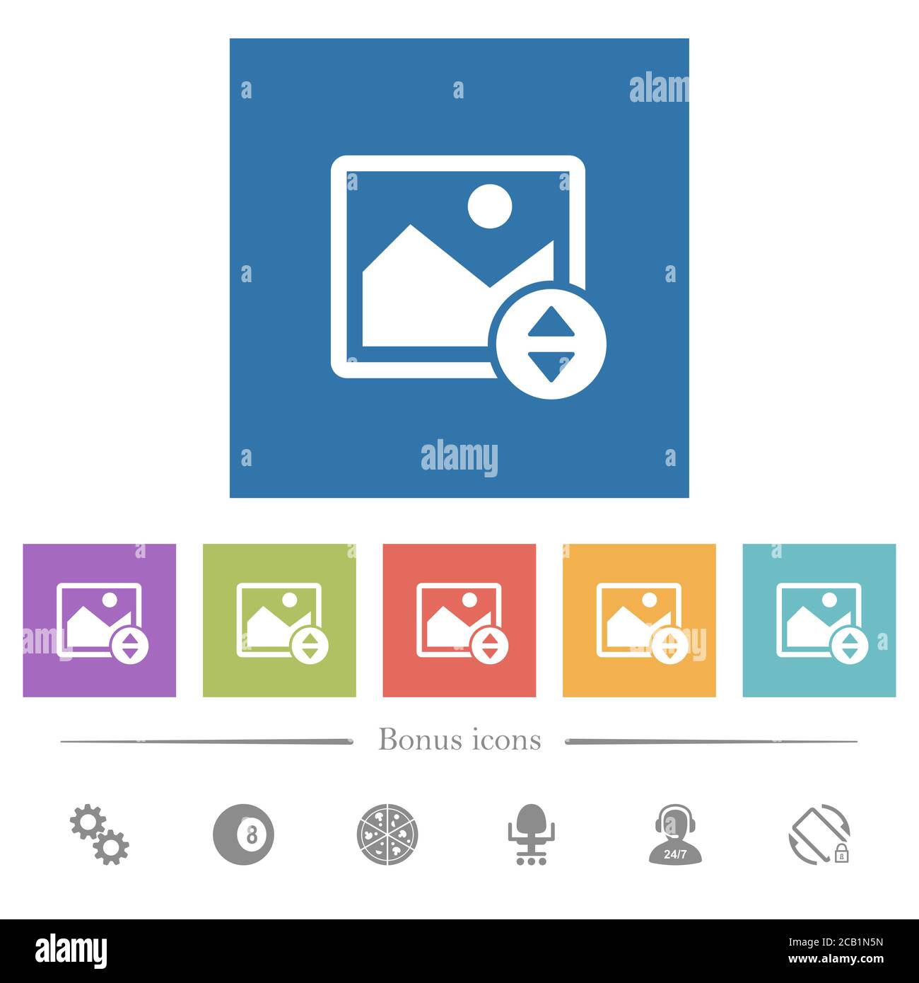 Vertically move image flat white icons in square backgrounds. 6 bonus ...