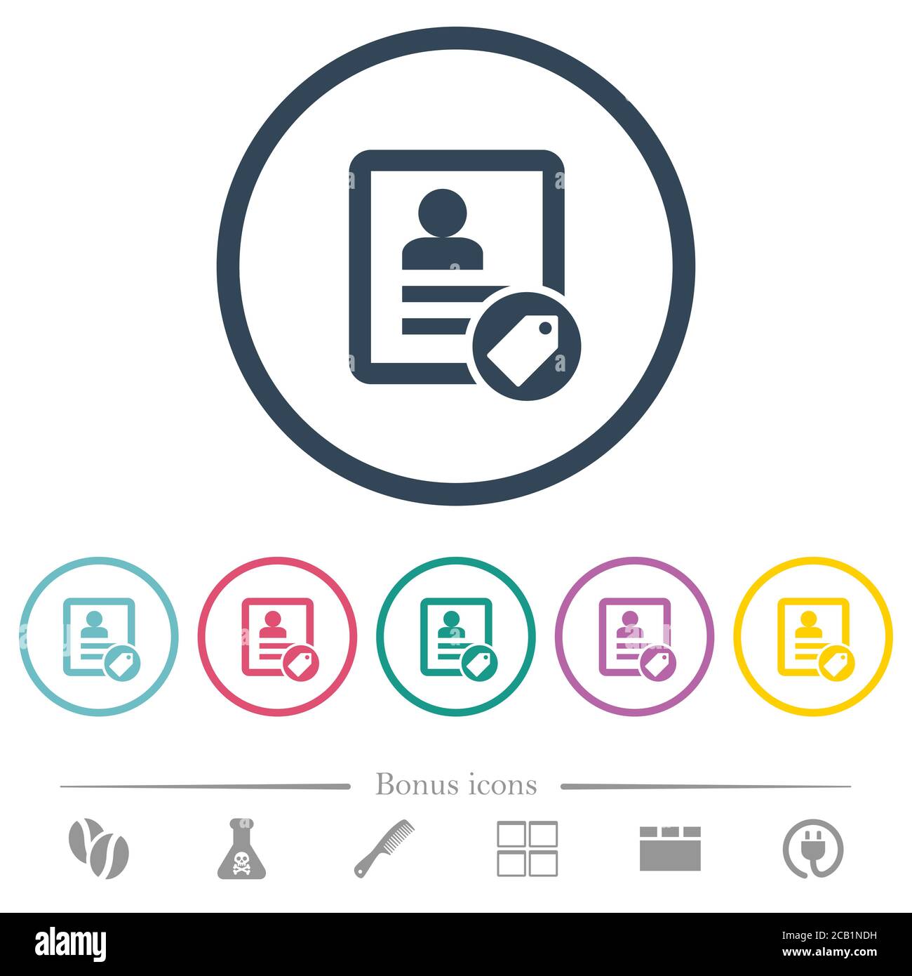 Contact tag flat color icons in round outlines. 6 bonus icons included ...