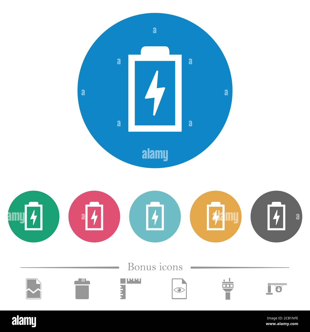 Battery with energy symbol flat white icons on round color backgrounds ...