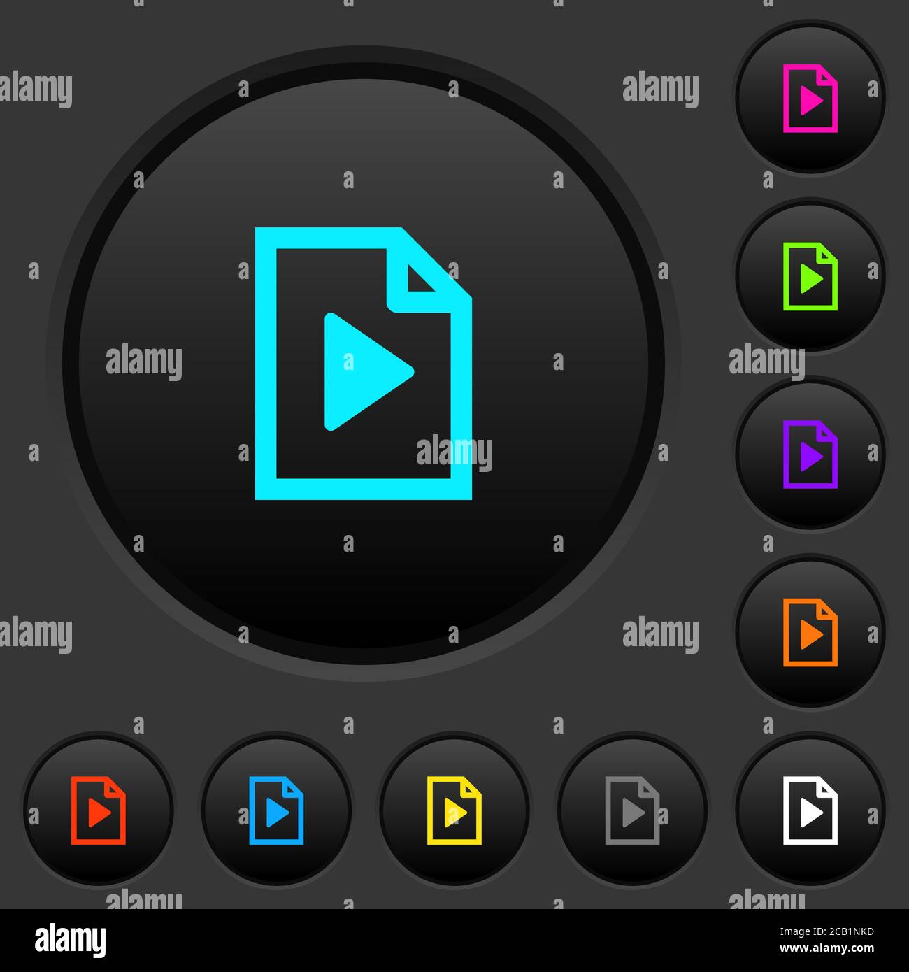 Playlist dark push buttons with vivid color icons on dark grey ...