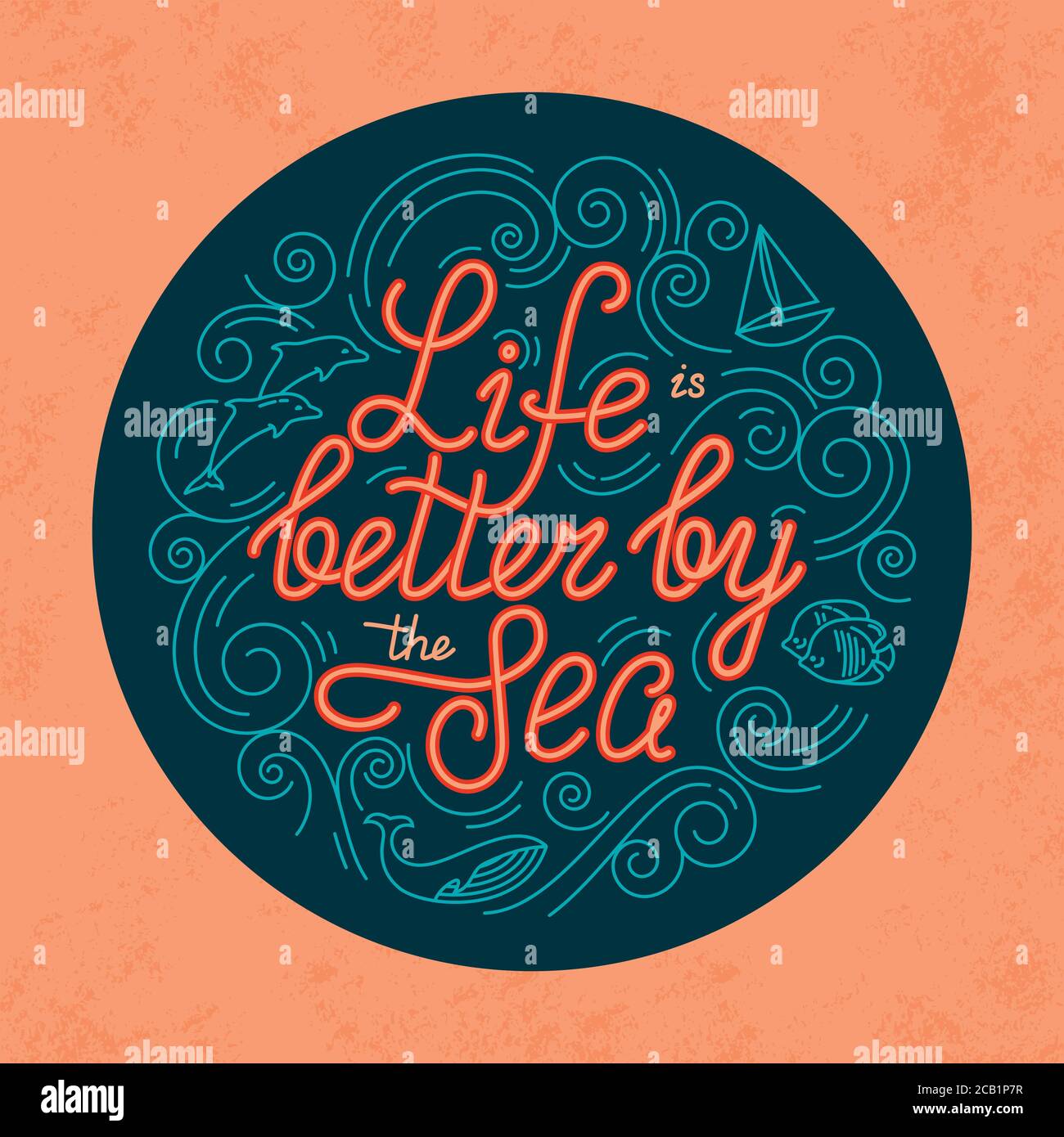 Modern vector illustration of undersea life. Flat icons with sea ...
