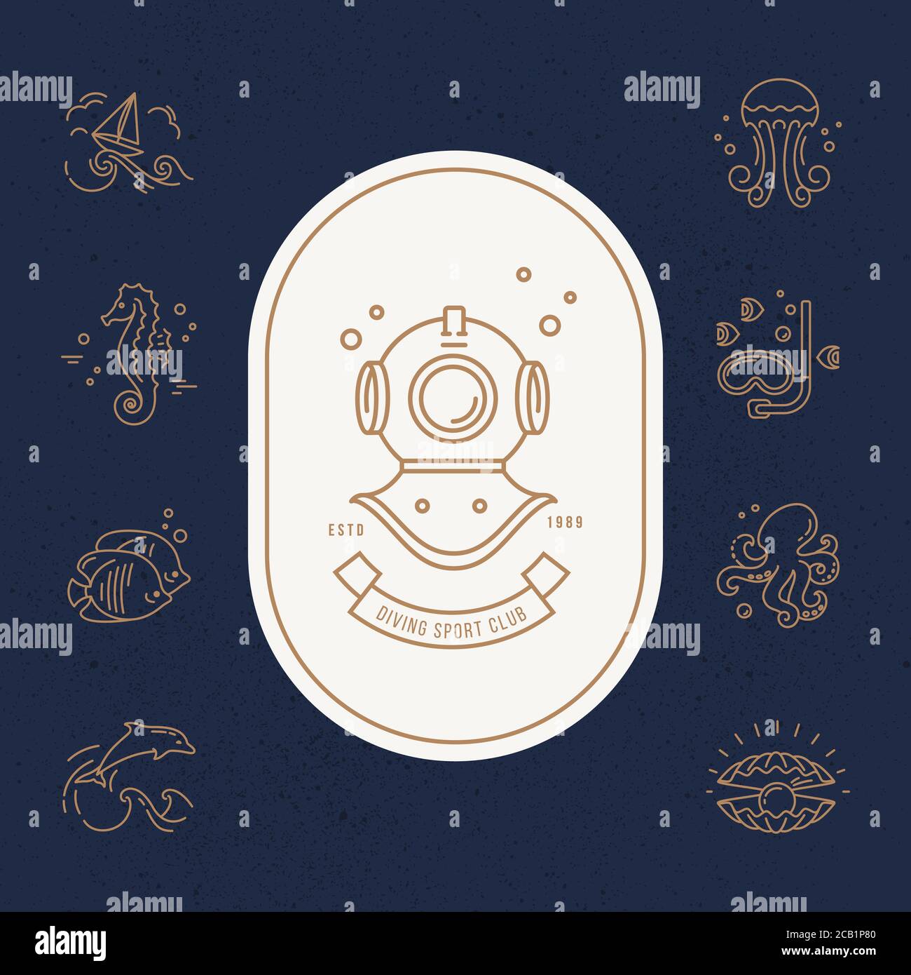 Modern vector illustration of undersea life. Flat icons with sea ...