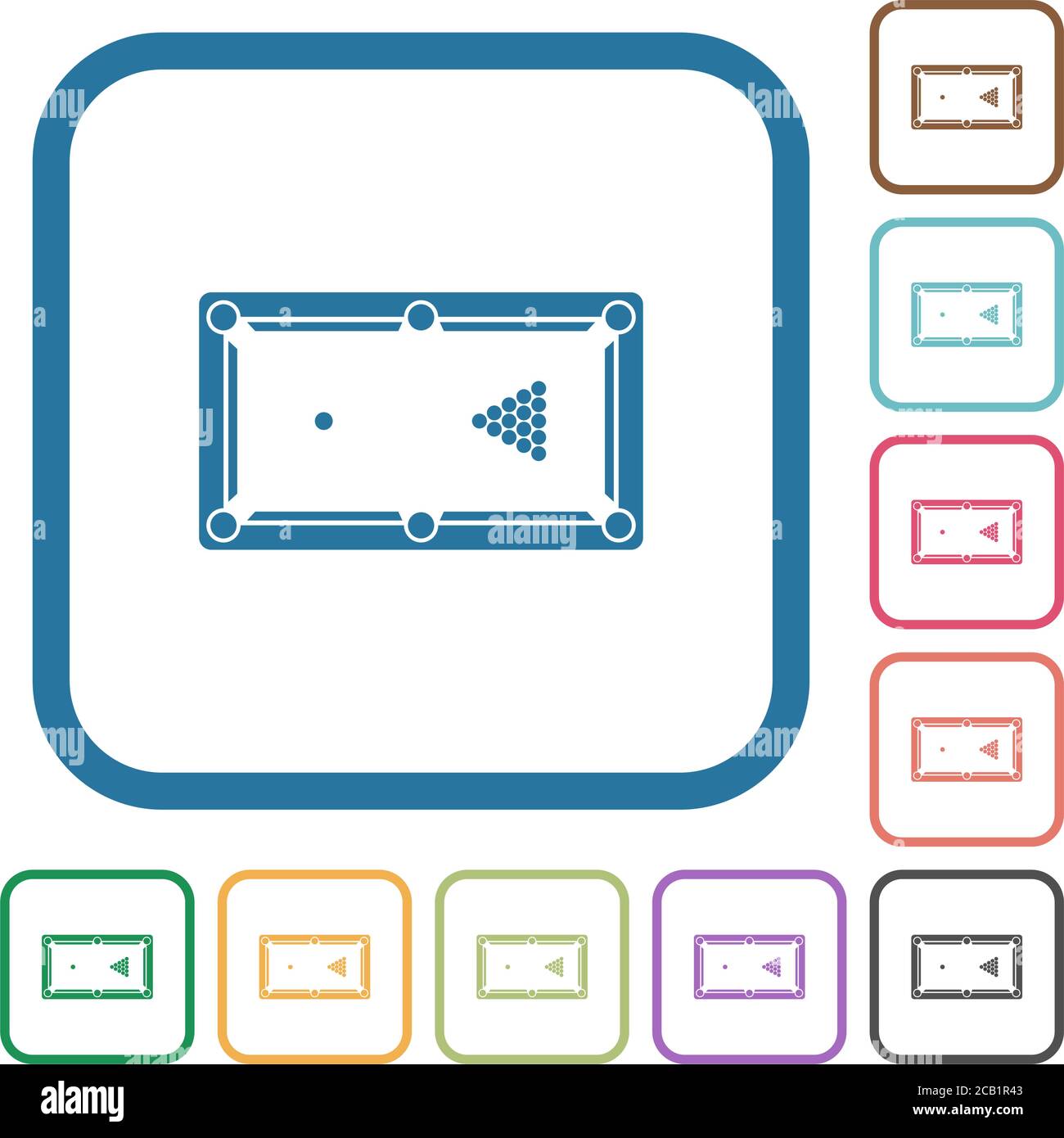 Billiard table initial state simple icons in color rounded square ...