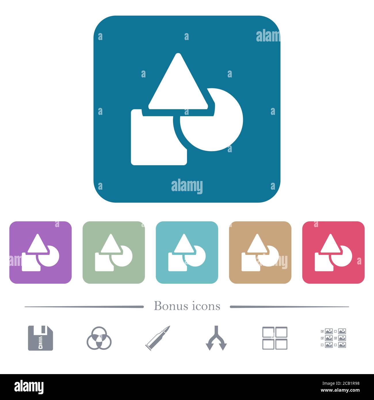 Basic geometric shapes white flat icons on color rounded square ...