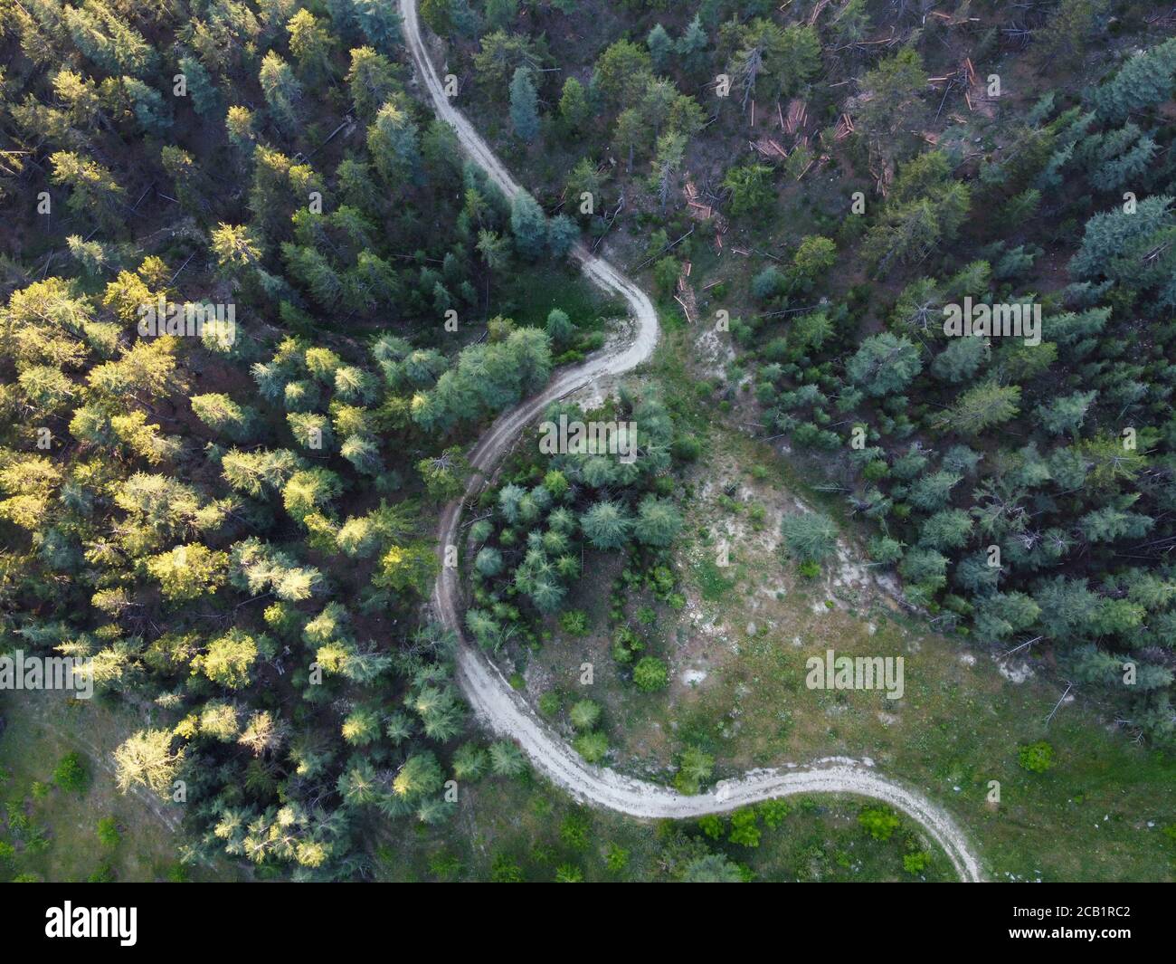 Birds Eye view of a very curvy road section at countryside Stock Photo ...