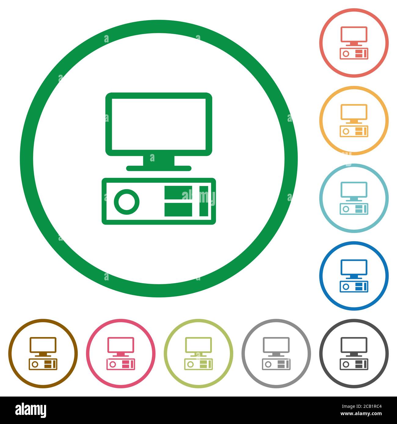 Old personal computer flat color icons in round outlines on white ...