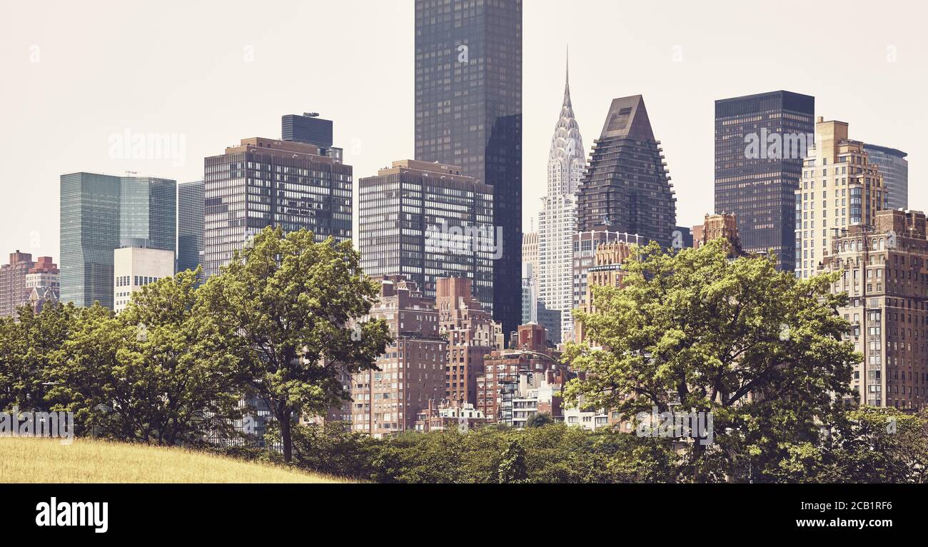 Manhattan East Side seen from Roosevelt Island, color toned picture ...