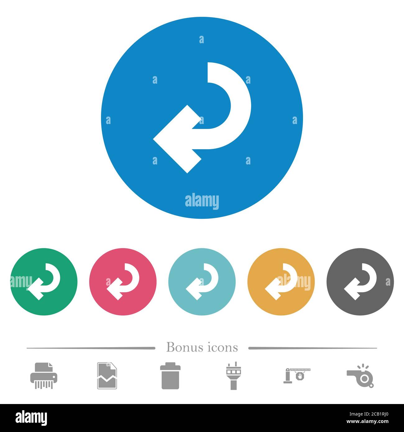 Return arrow flat white icons on round color backgrounds. 6 bonus icons ...
