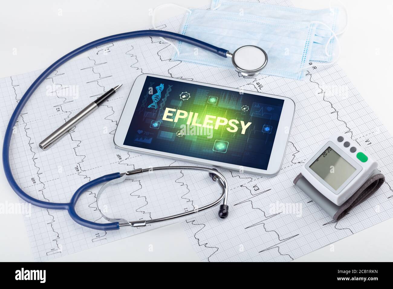 Tablet pc and medical stuff with EPILEPSY inscription, prevention ...