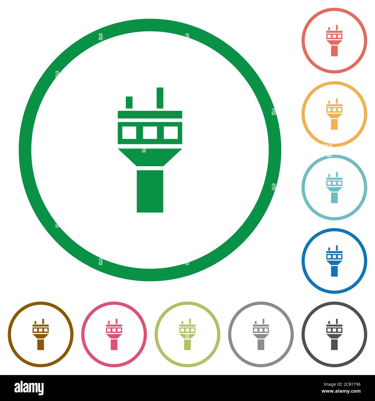 Air control tower flat color icons in round outlines on white ...