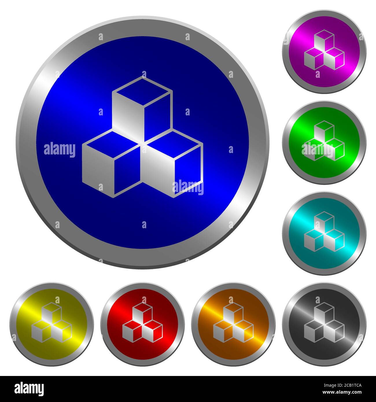 Cubes icons on round luminous coin-like color steel buttons Stock Vector Image & Art - Alamy