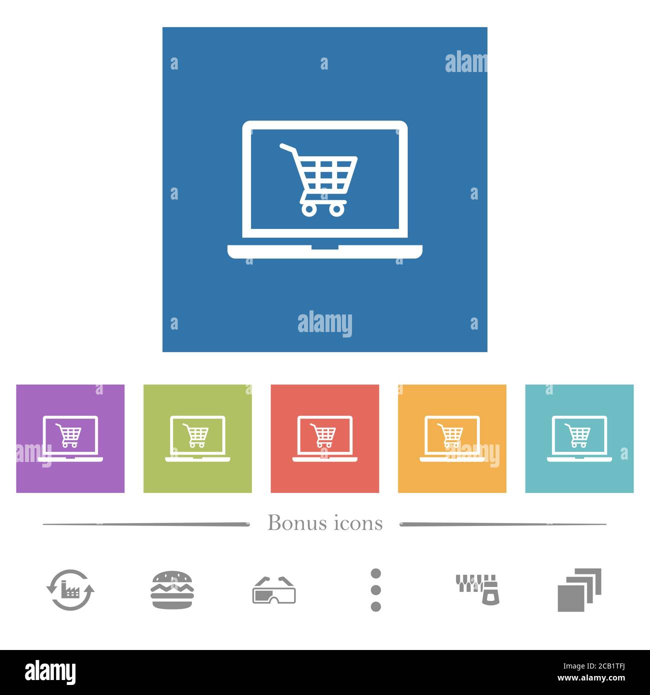 Webshop flat white icons in square backgrounds. 6 bonus icons included ...