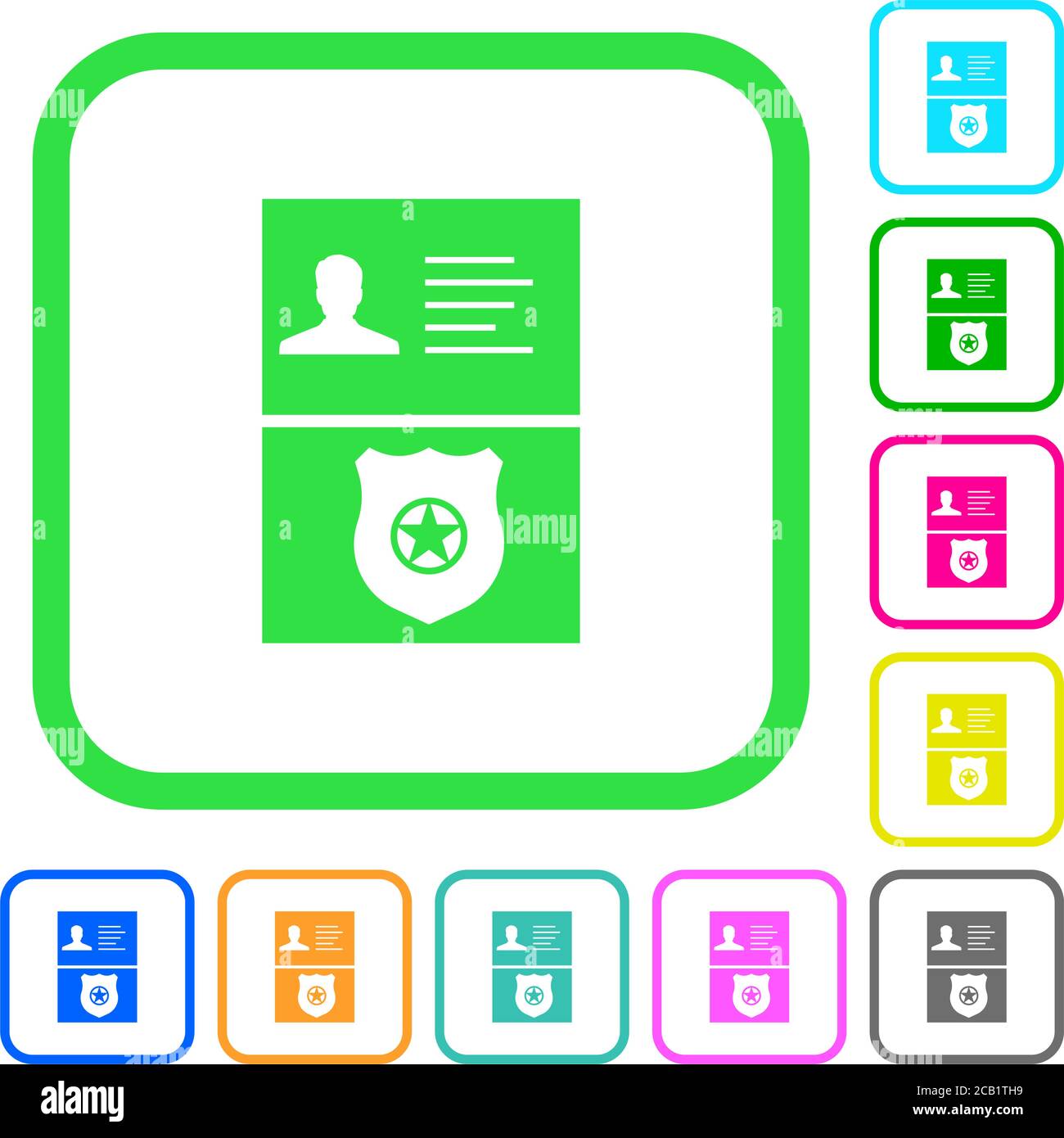 Police id and badge vivid colored flat icons in curved borders on white ...