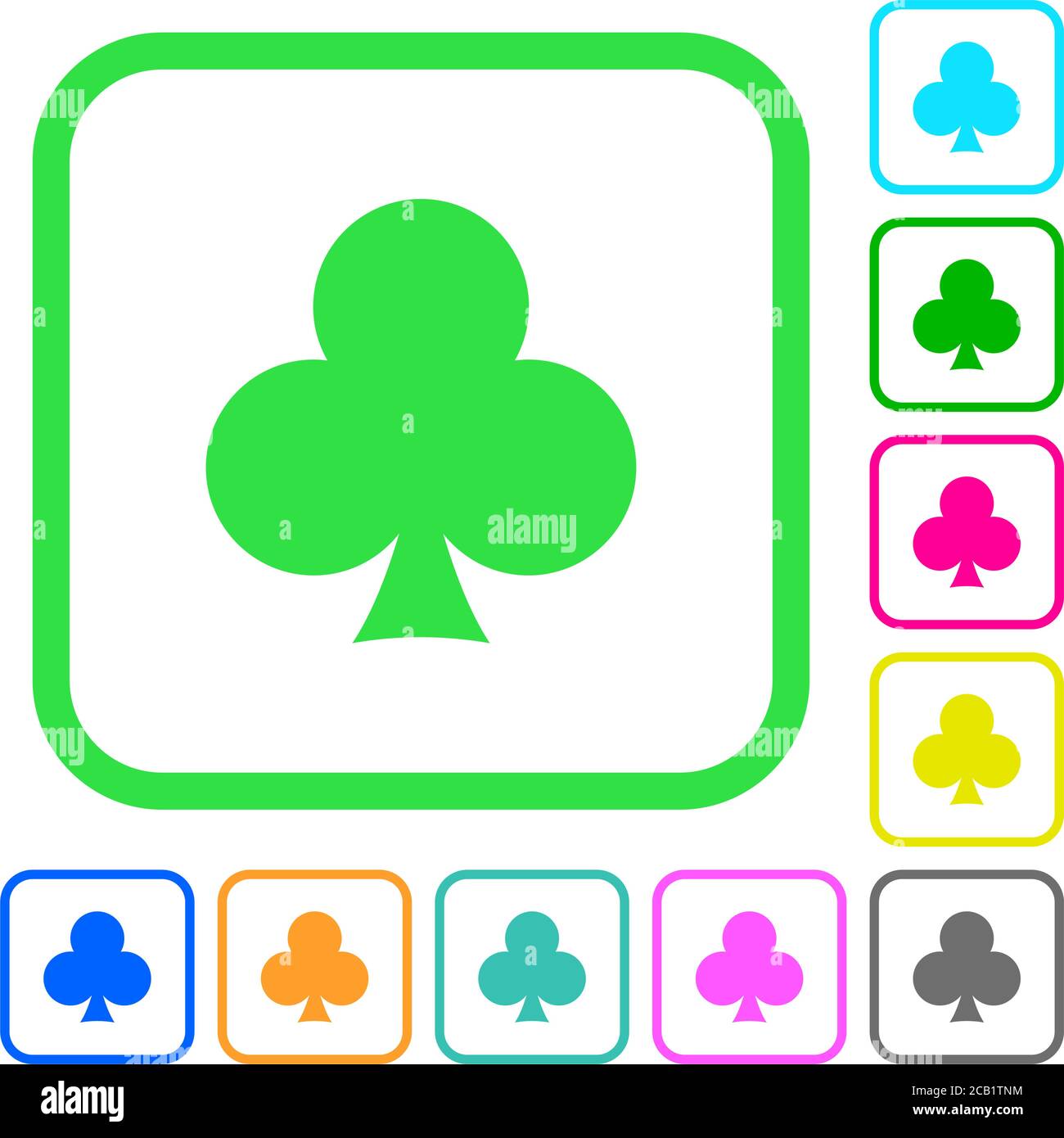 Club card symbol vivid colored flat icons in curved borders on white ...