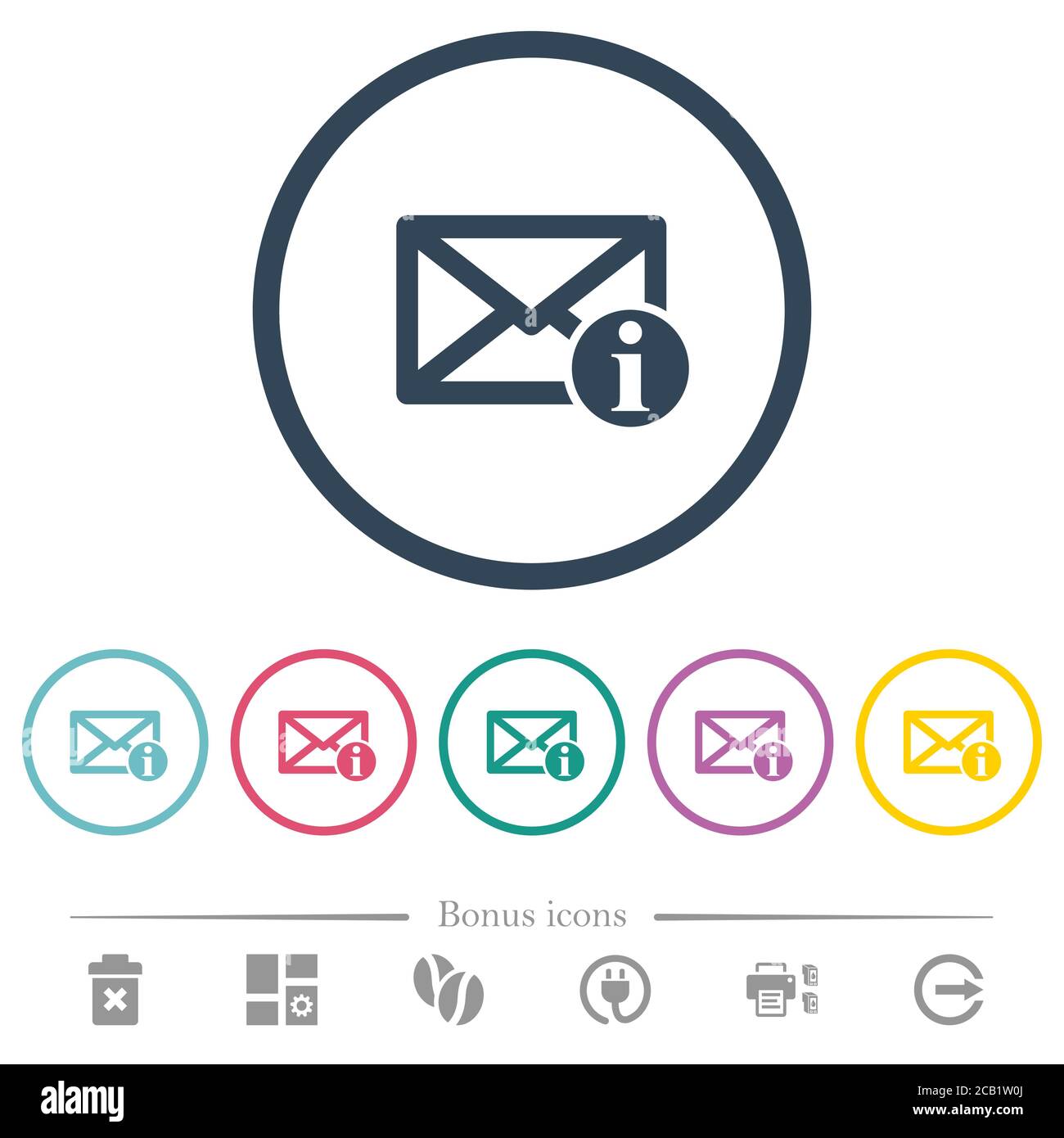 Mail information flat color icons in round outlines. 6 bonus icons ...