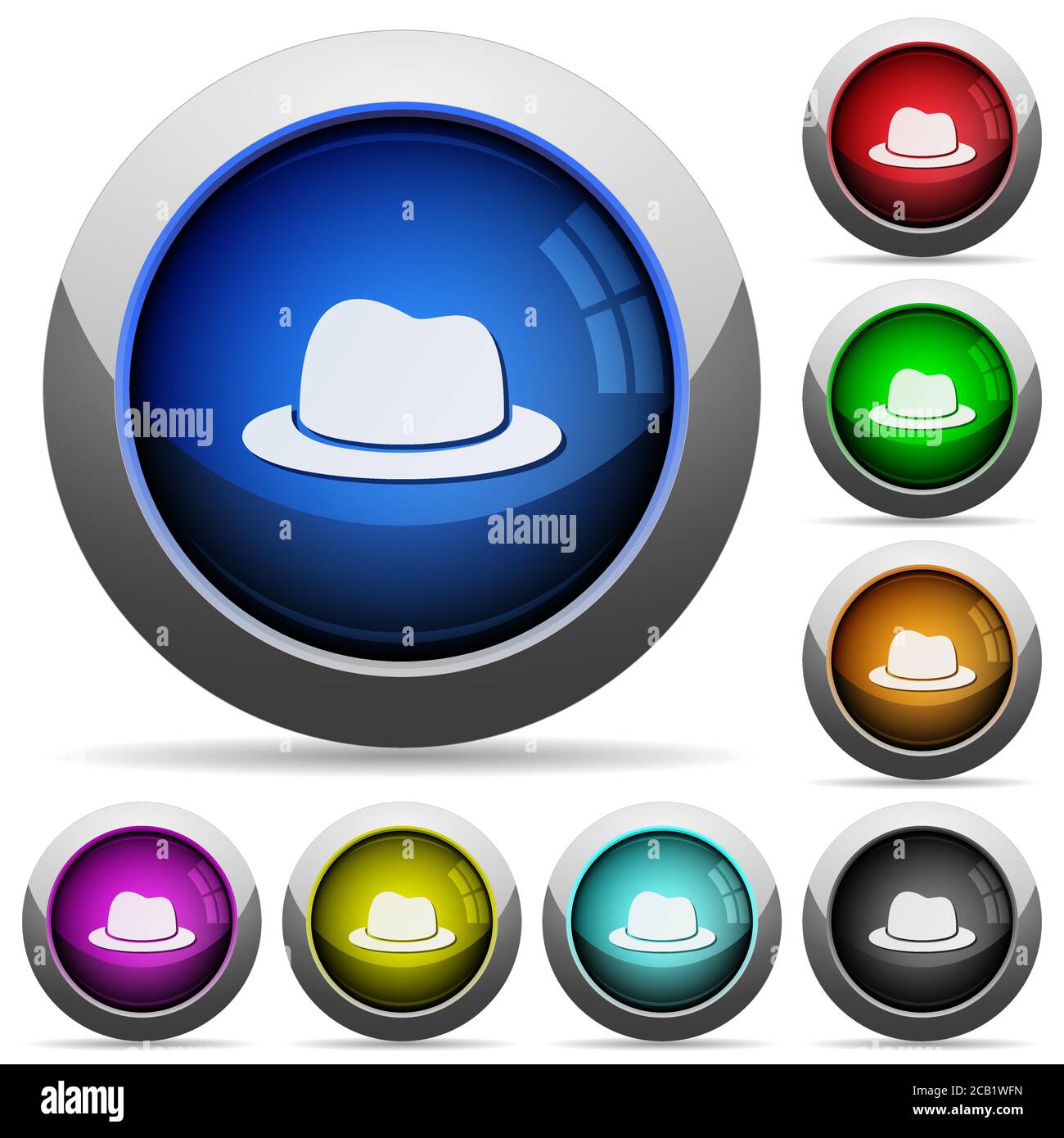 Single Hat icons in round glossy buttons with steel frames Stock Vector ...