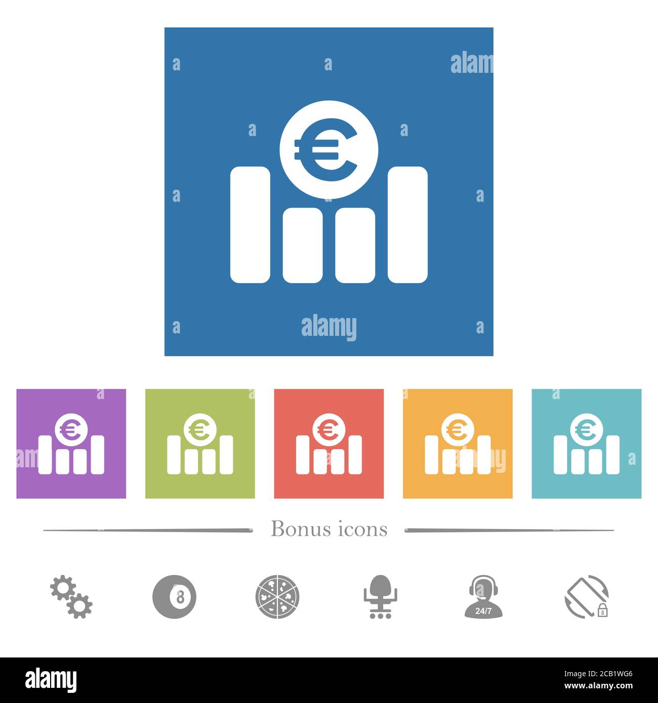 Euro financial graph flat white icons in square backgrounds. 6 bonus ...