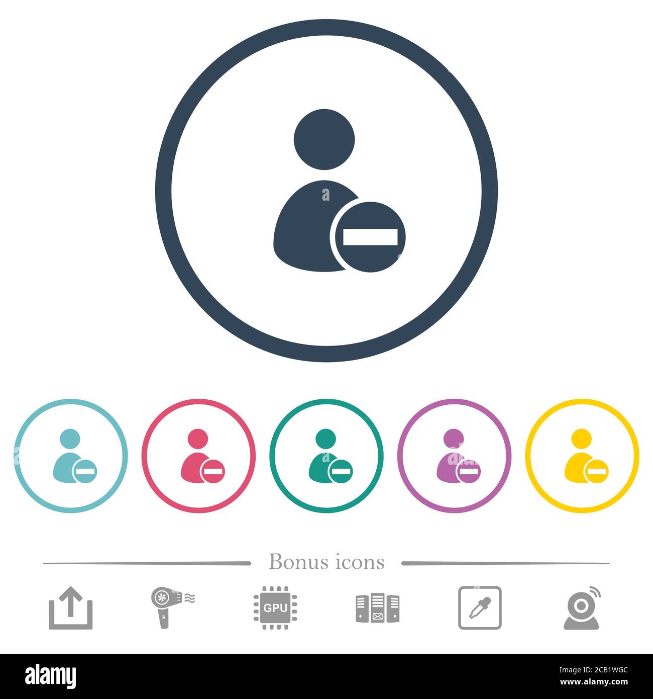 Remove user account flat color icons in round outlines. 6 bonus icons ...