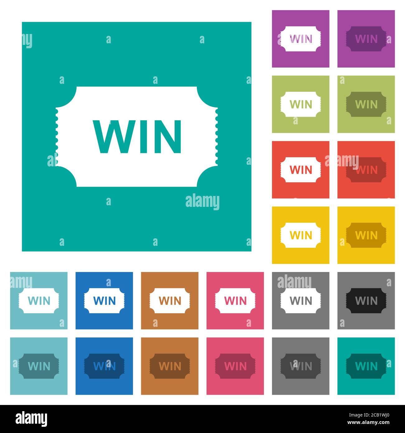 Winner ticket multi colored flat icons on plain square backgrounds ...