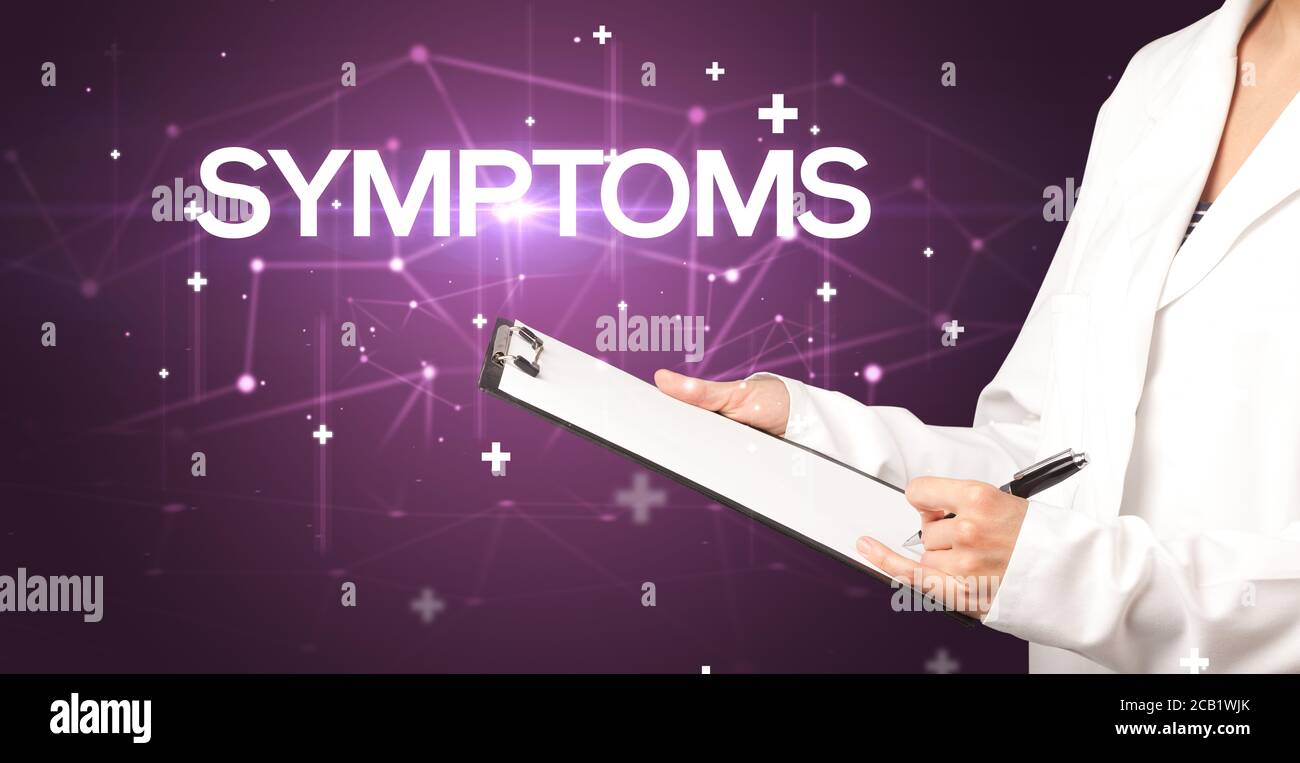 Doctor fills out medical record with SYMPTOMS inscription, medical ...