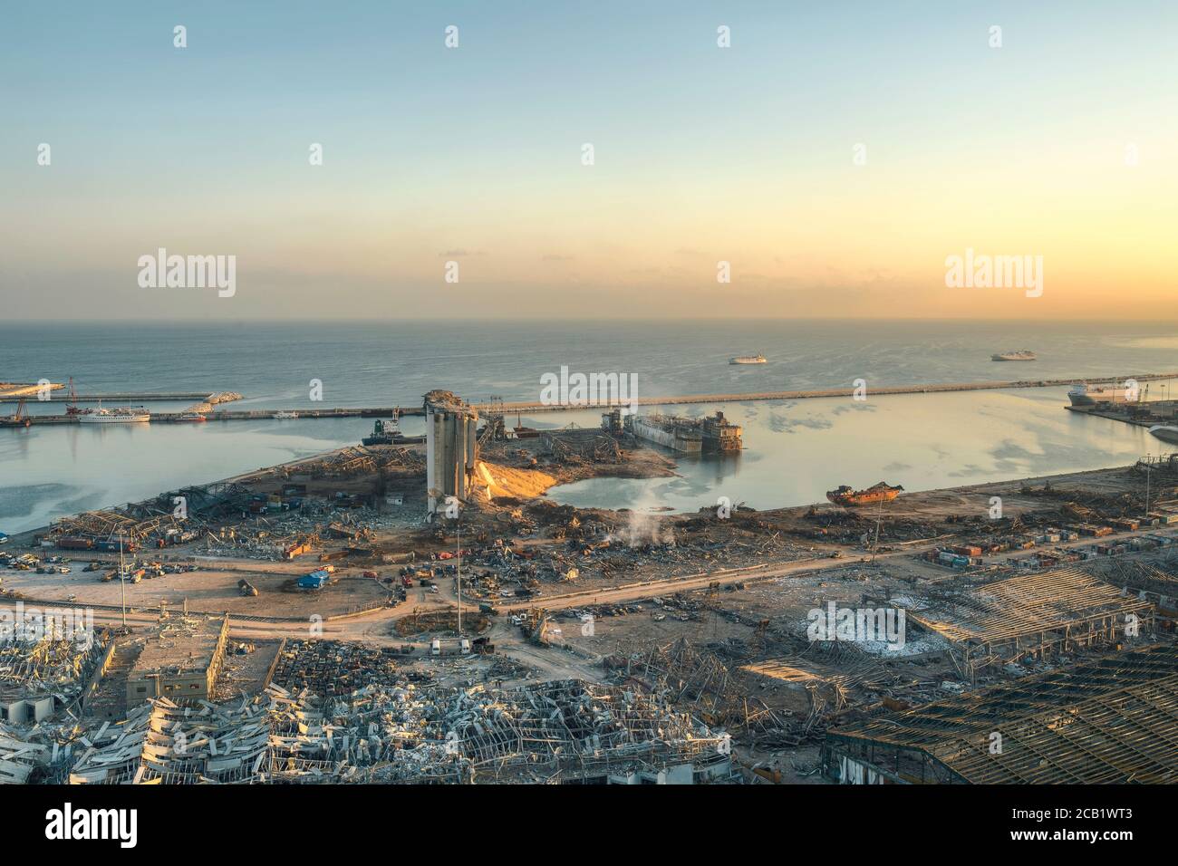 Beirut, Lebanon - August 05 2020: view of Beirut Port completely ...