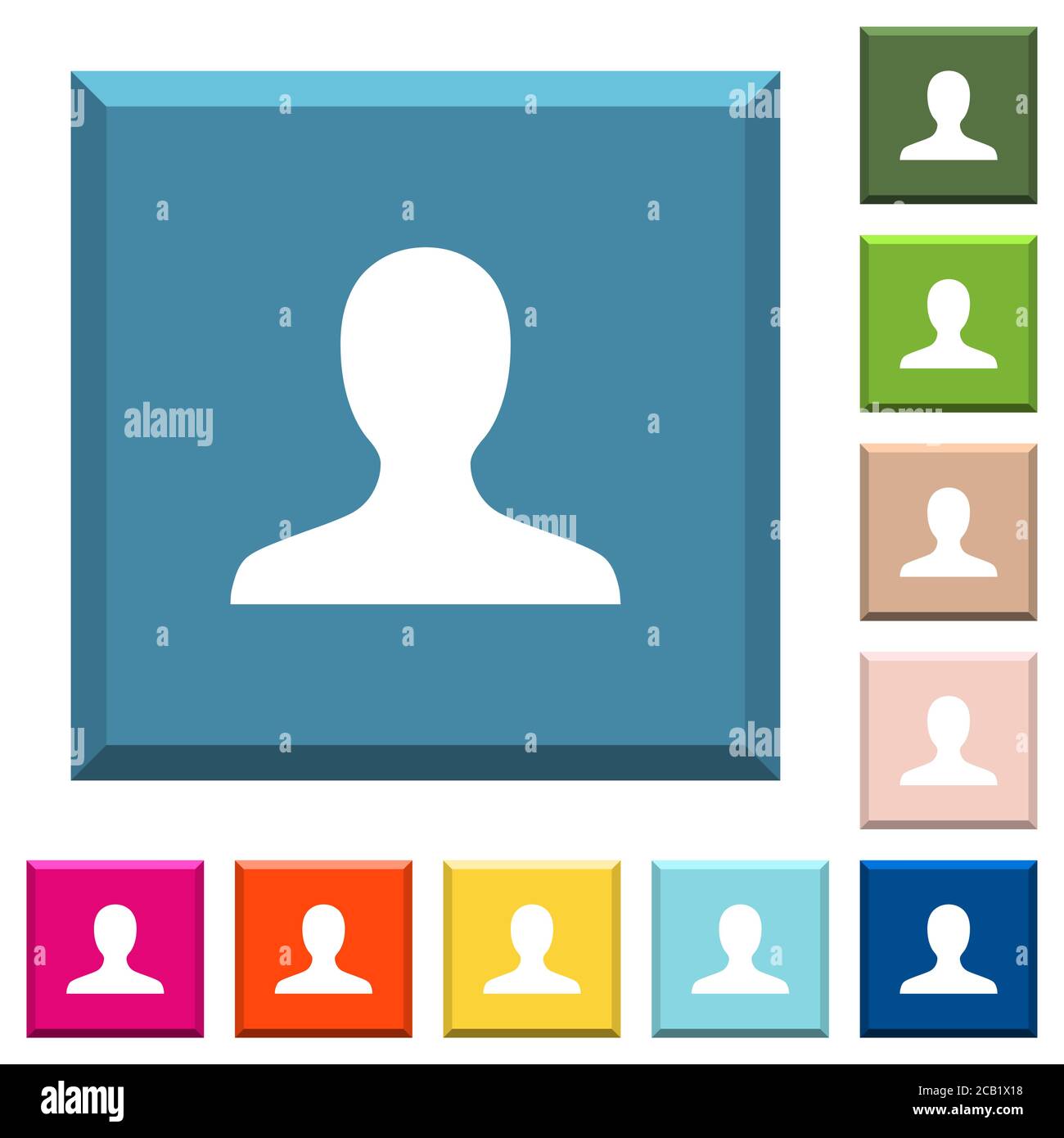 Blank user avatar white icons on edged square buttons in various trendy ...