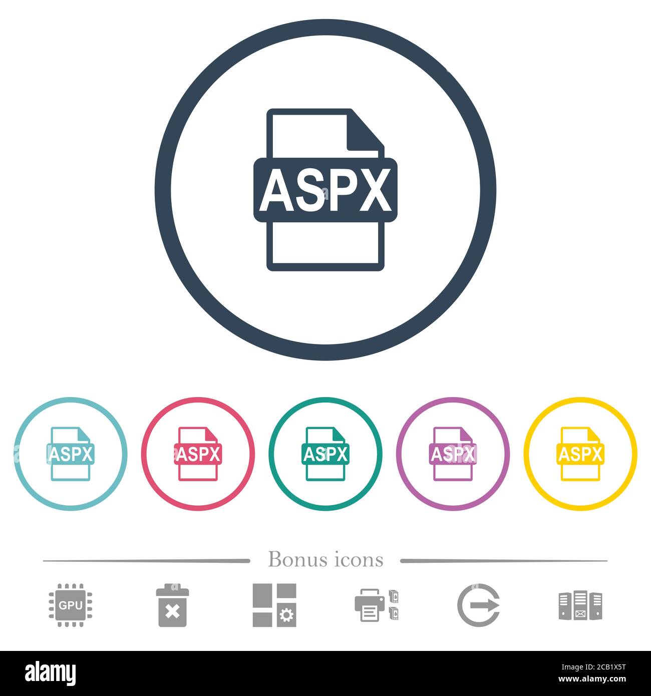 ASPX file format flat color icons in round outlines. 6 bonus icons ...
