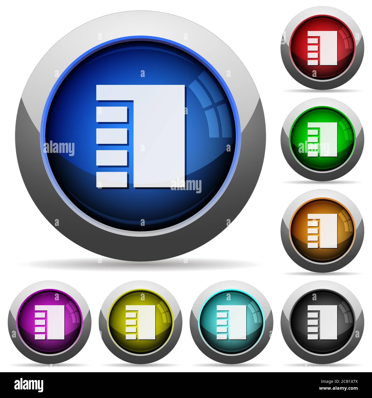 Vertical tabbed layout active icons in round glossy buttons with steel ...