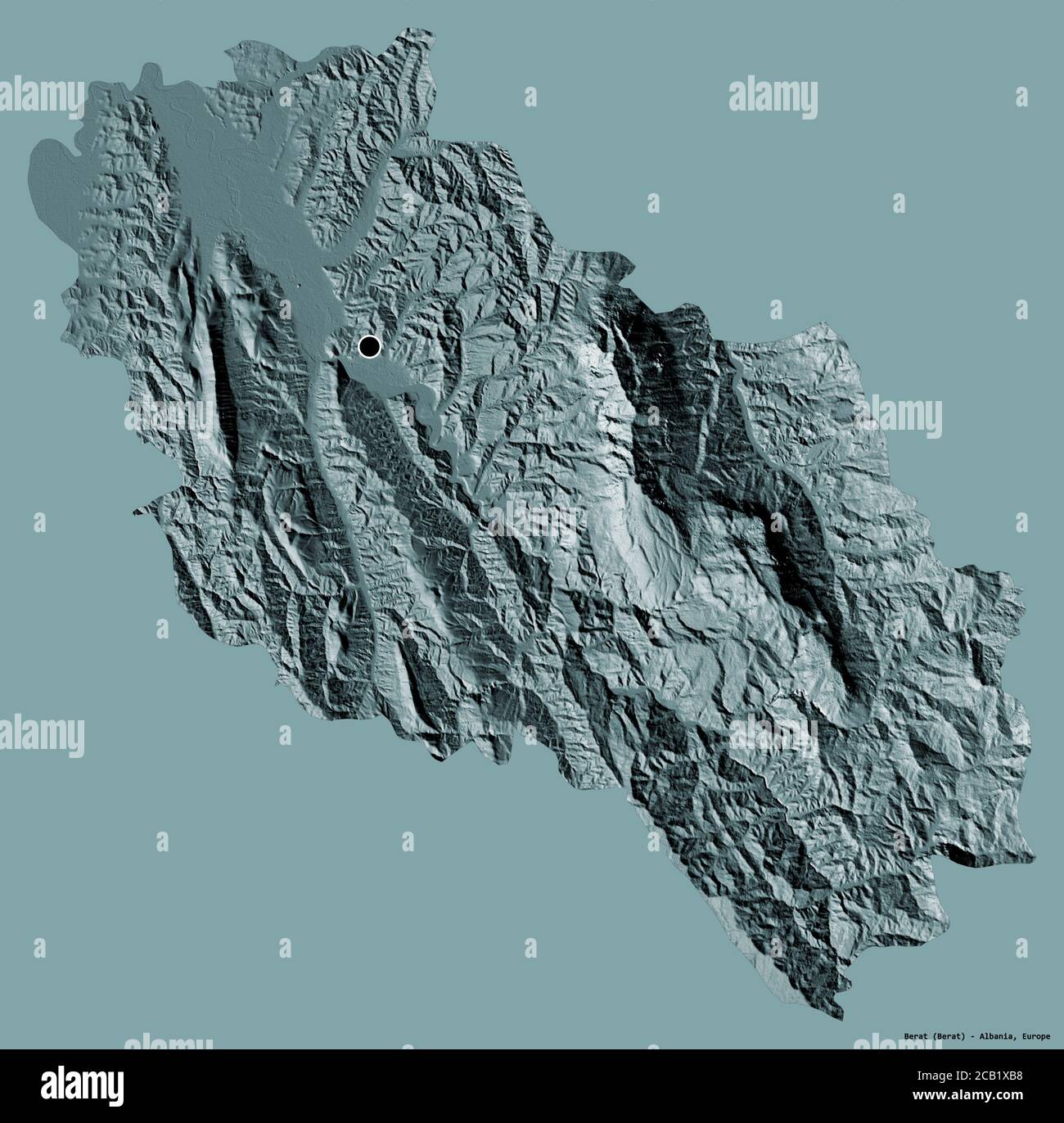 Shape of Berat, county of Albania, with its capital isolated on a solid ...