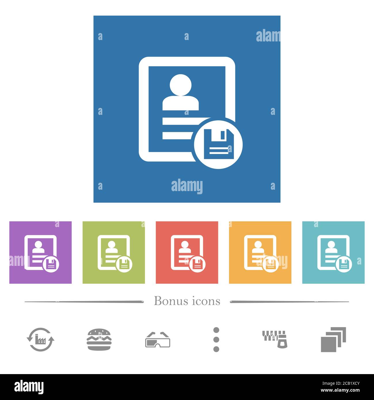 Save contact changes flat white icons in square backgrounds. 6 bonus ...