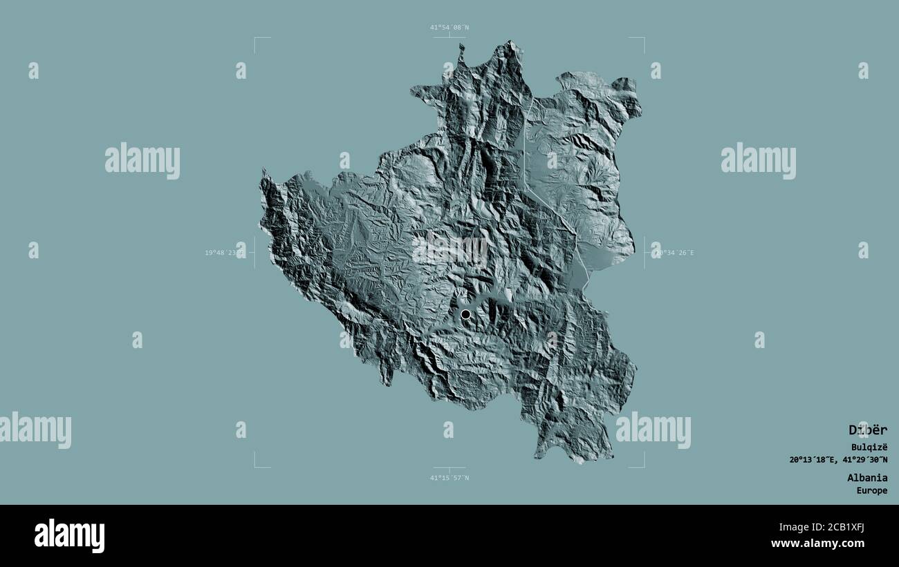 Area of Dibër, county of Albania, isolated on a solid background in a ...