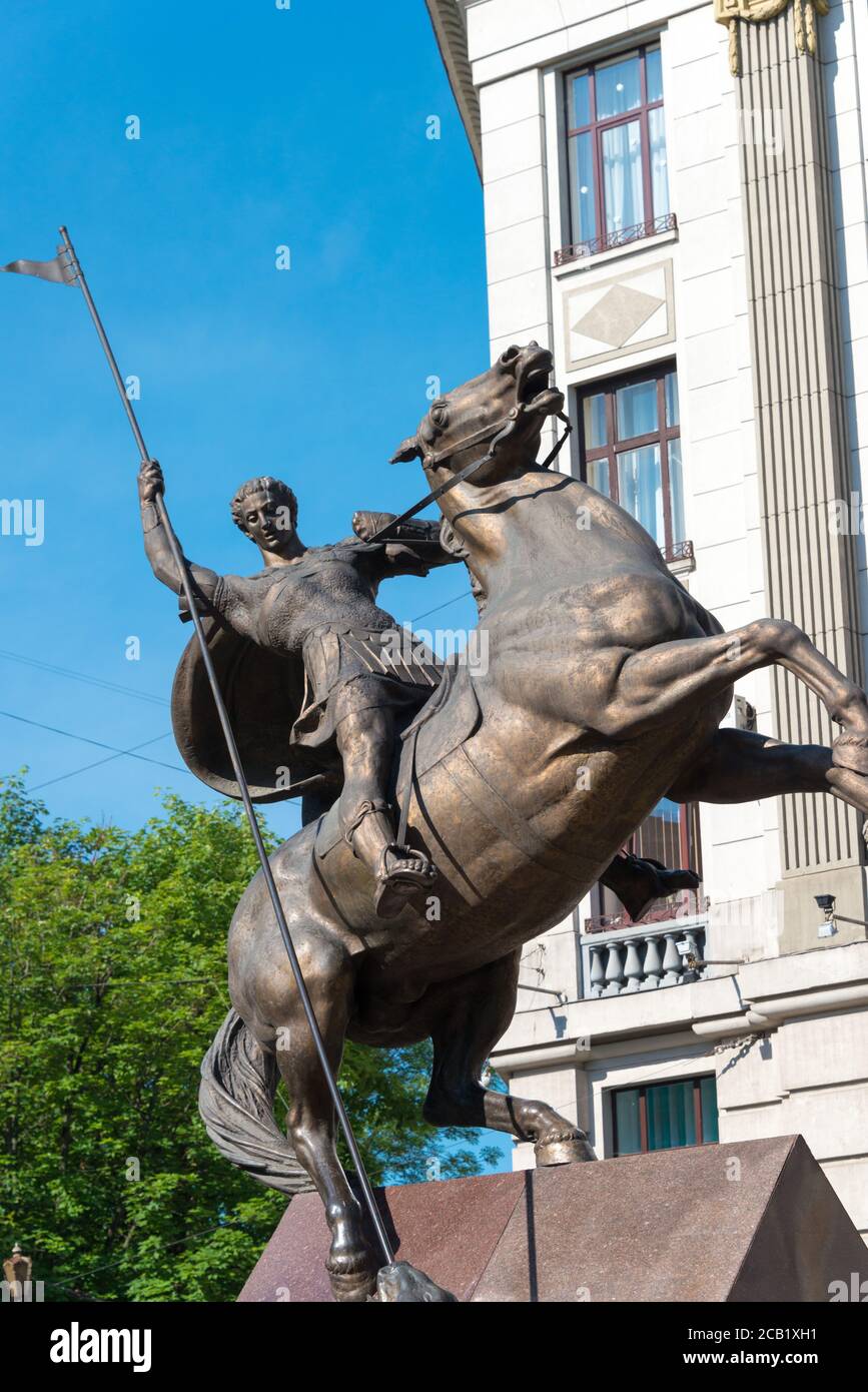 Lviv, Ukraine - Saint George and the Dragon statue. a famous tourist ...